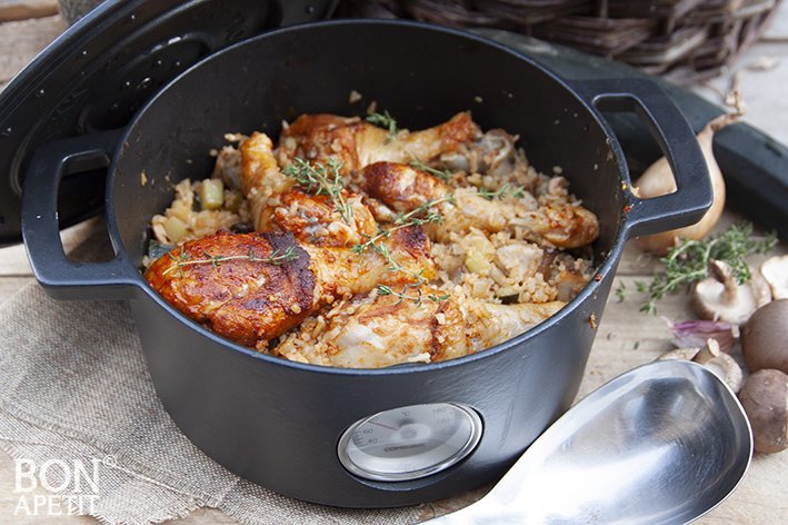 Eenpansgerecht met kip, courgette en rijst - Bonapetit